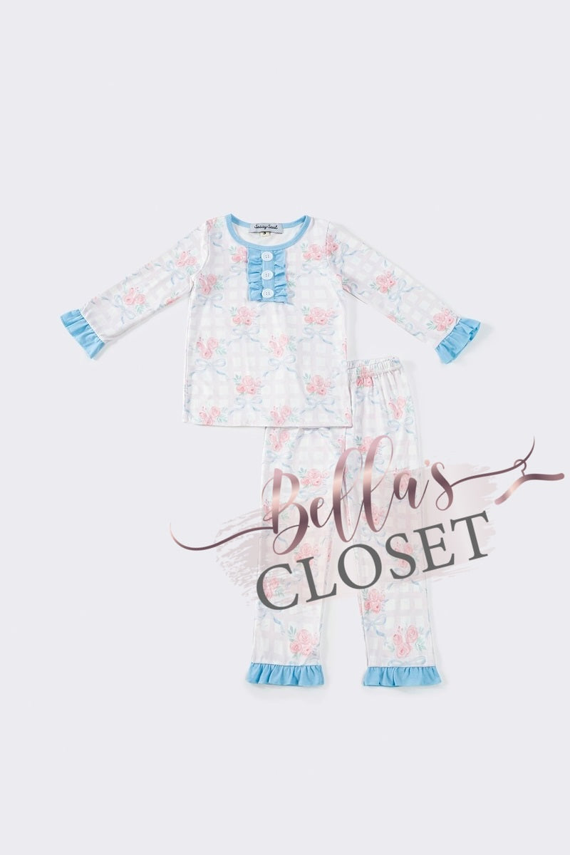 Girls Pink Floral Ruffle Pajamas – Designs by Bella’s Closet